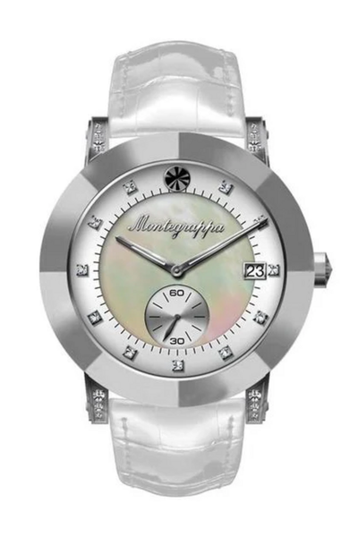 Nerouno Lady Watch, Steel Case, White Leather Strap, Natural MOP Dial ...